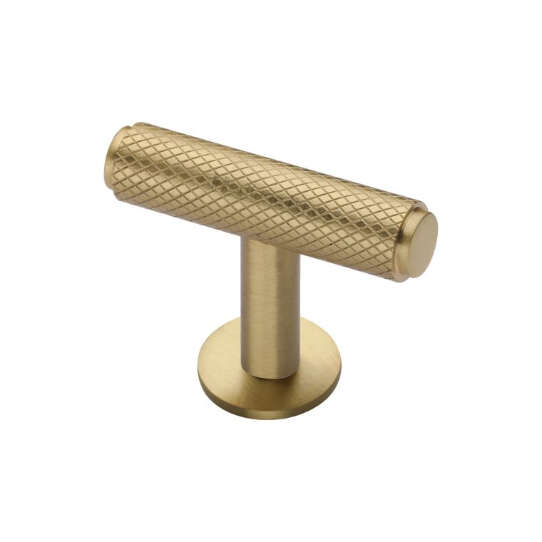 Heritage Brass Satin Brass Knurled T-Bar Cabinet Knob with Rose 45mm