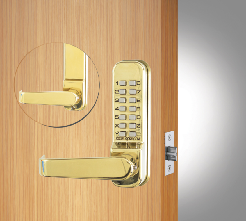 Codelocks CL415 MECHANICAL Passage Tubular Mortice Latch PVD Polished Brass with lever handle